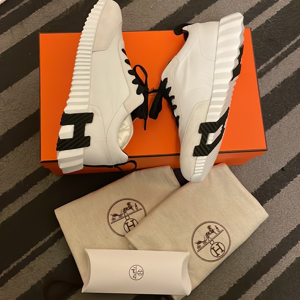 Hermes | Shoes | Authentic Hermes Classic H Logo Leather Sneakers ...